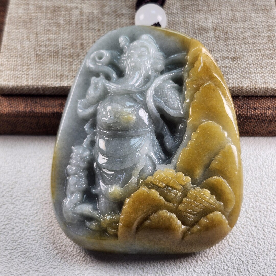 Giant Wealth Holy Emperor Guan Yu Untreated Yellow Natural Jadeite Jade ...