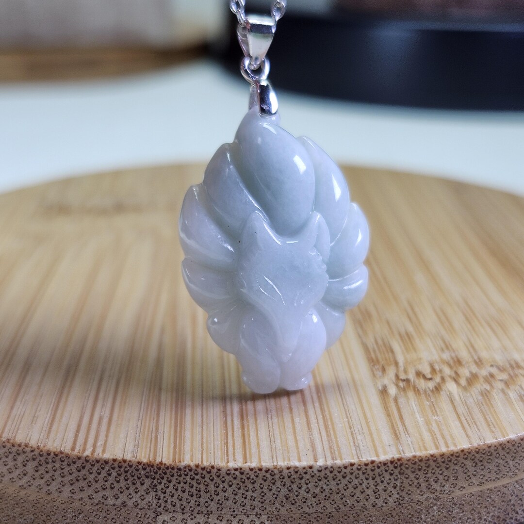 Nine-tailed Fox Well Carved and Untreated Natural Jadeite Jade Pendant ...