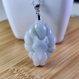 Nine-tailed Fox Well Carved and Untreated Natural Jadeite Jade Pendant ...