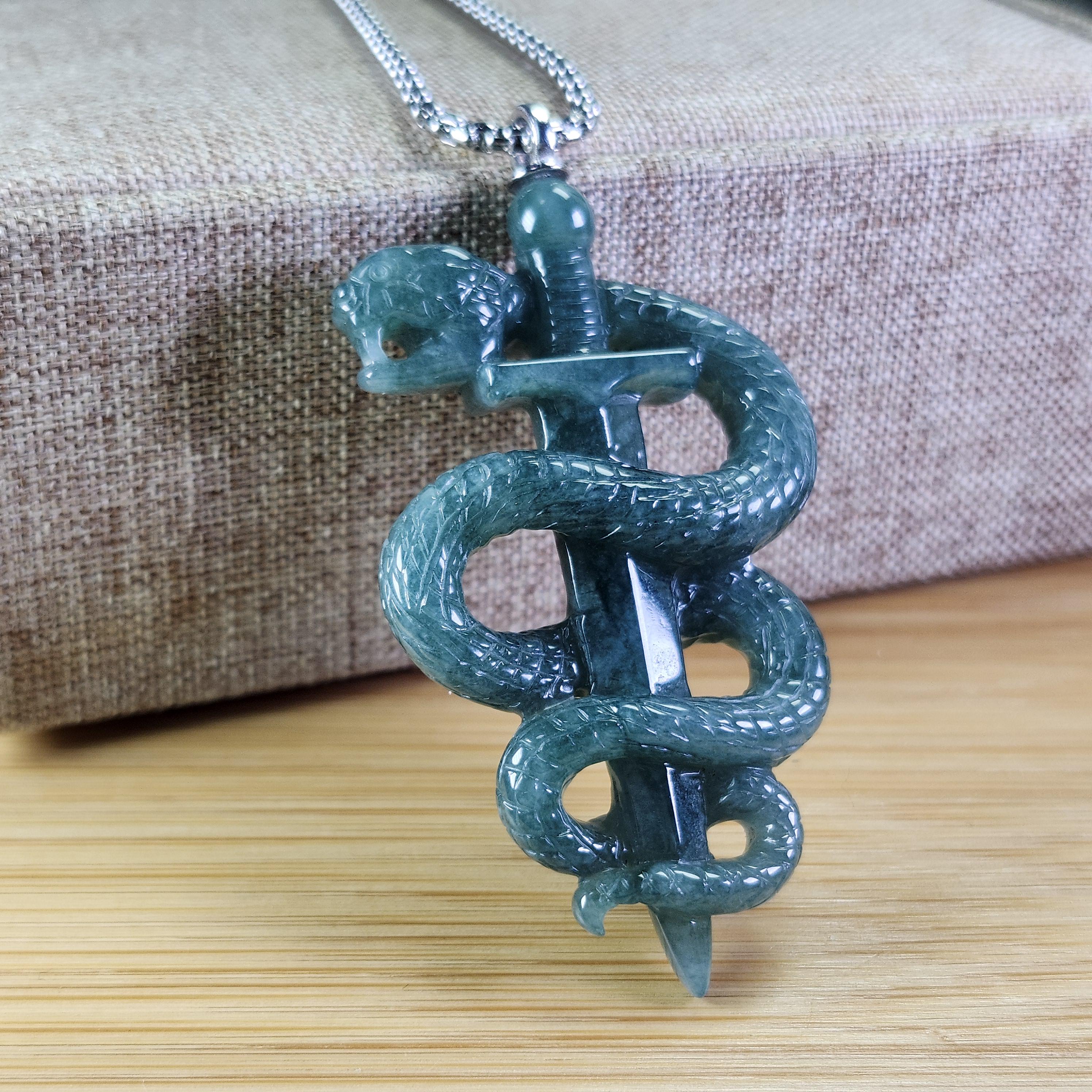 A Snake Wrapped Around a Sword Untreated Natural Jadeite Jade Pendant ...