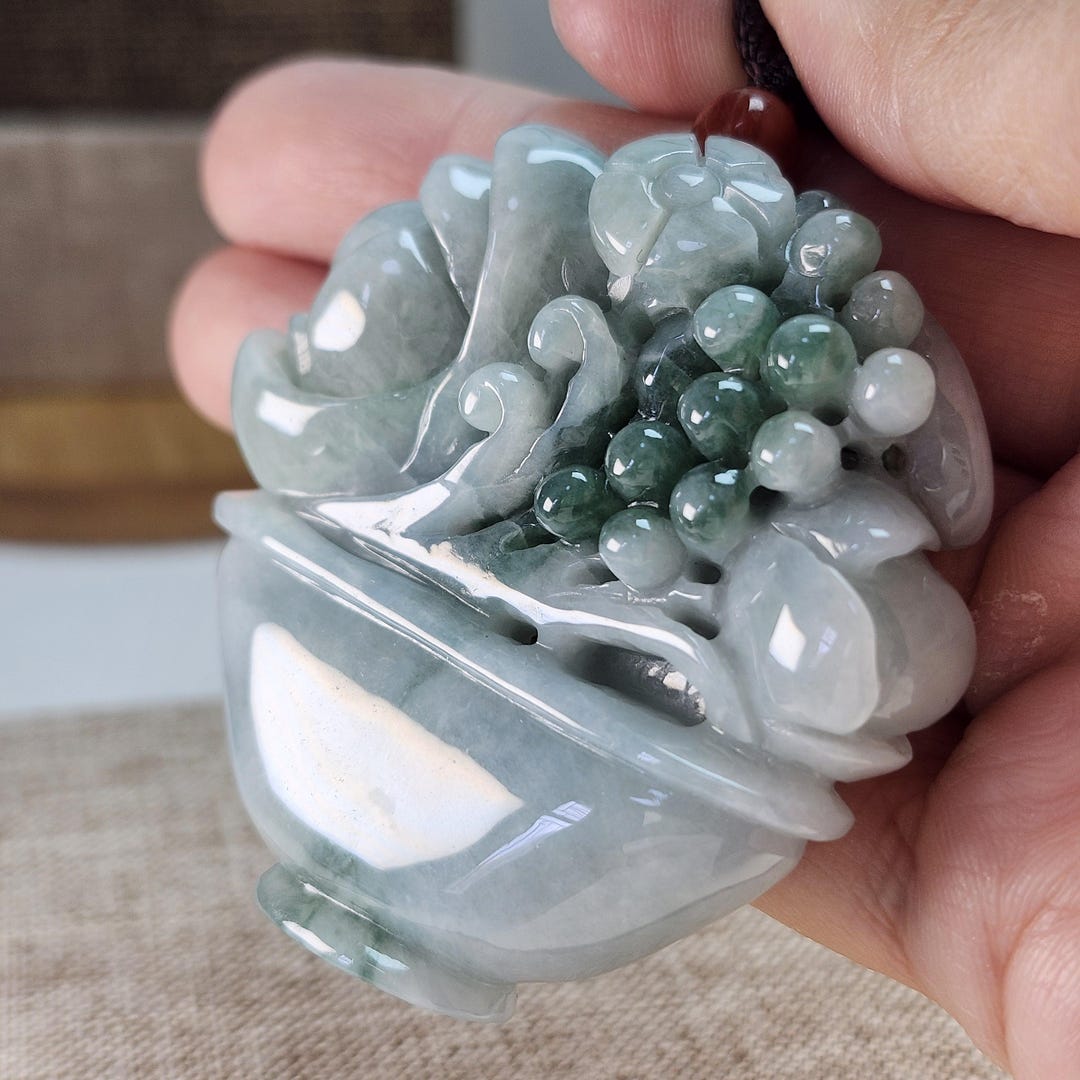 Two-sided Grade A Jade 3D Flower Vase Untreated Natural Jadeite Jade ...