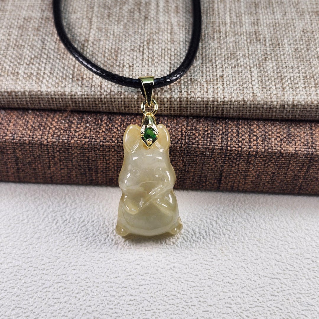 Carved Jadeite Jade Rabbit Pendant Necklace, Natural Stone - Etsy