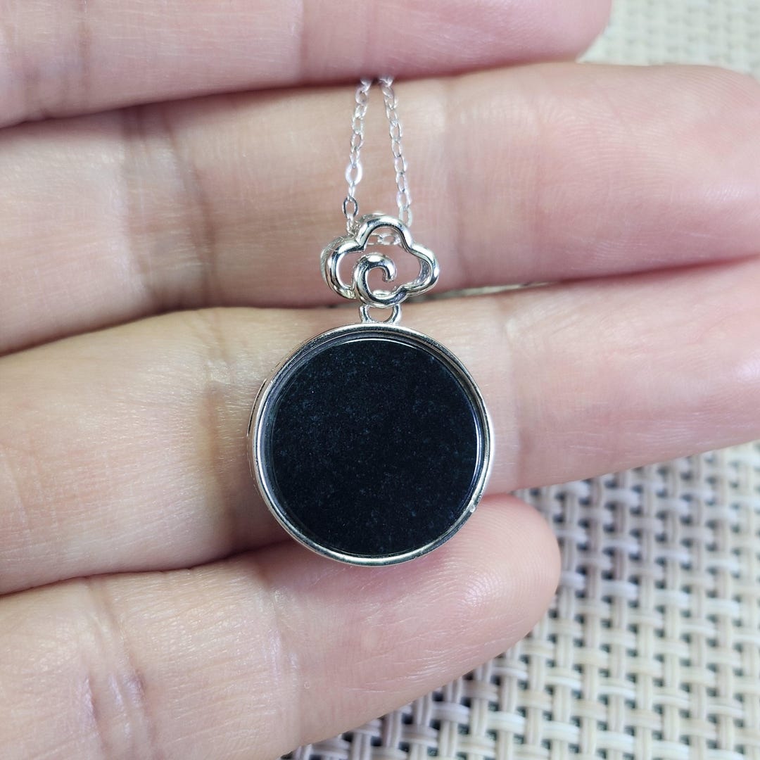 Simple Elegant Round Shape Untreated Type A Natural Black Jadeite Jade S925 Bail Pendant Free ...