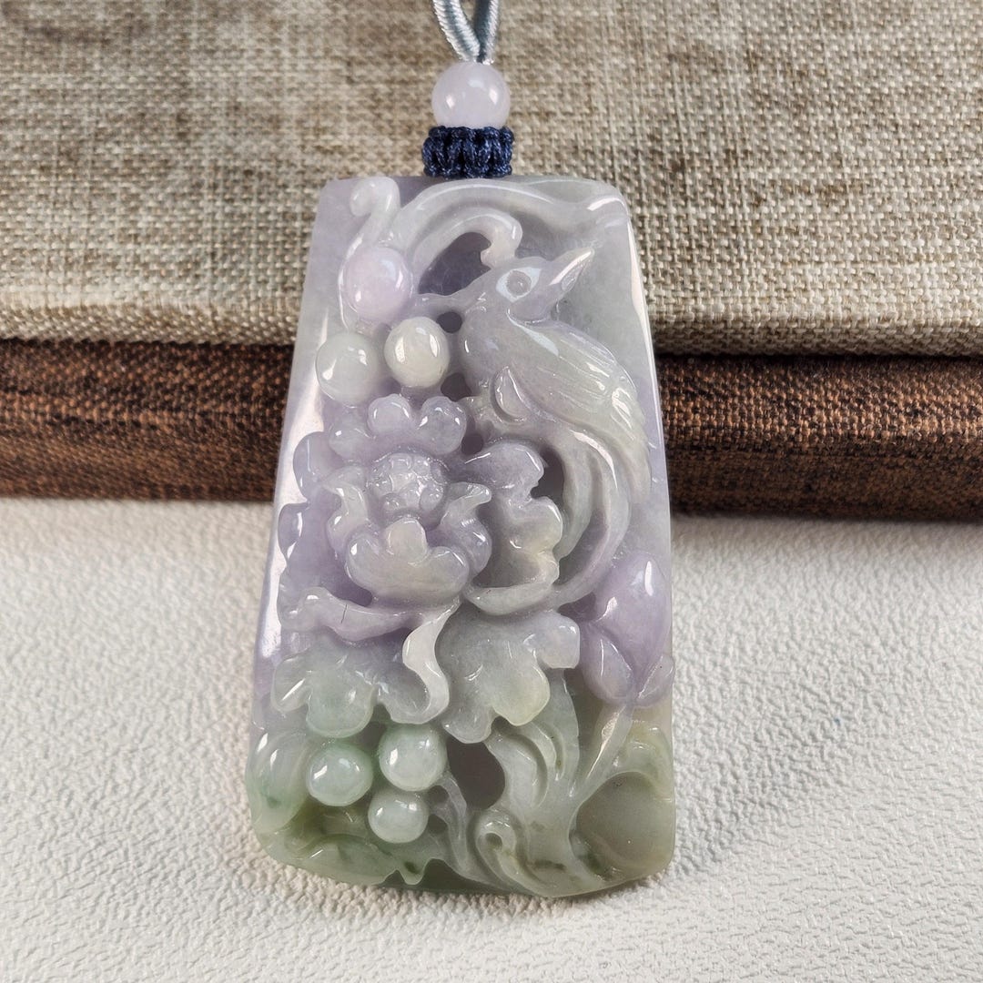Grade A Jade Vintage Feel Floral and Birds 喜上眉梢 Well Carved Light ...