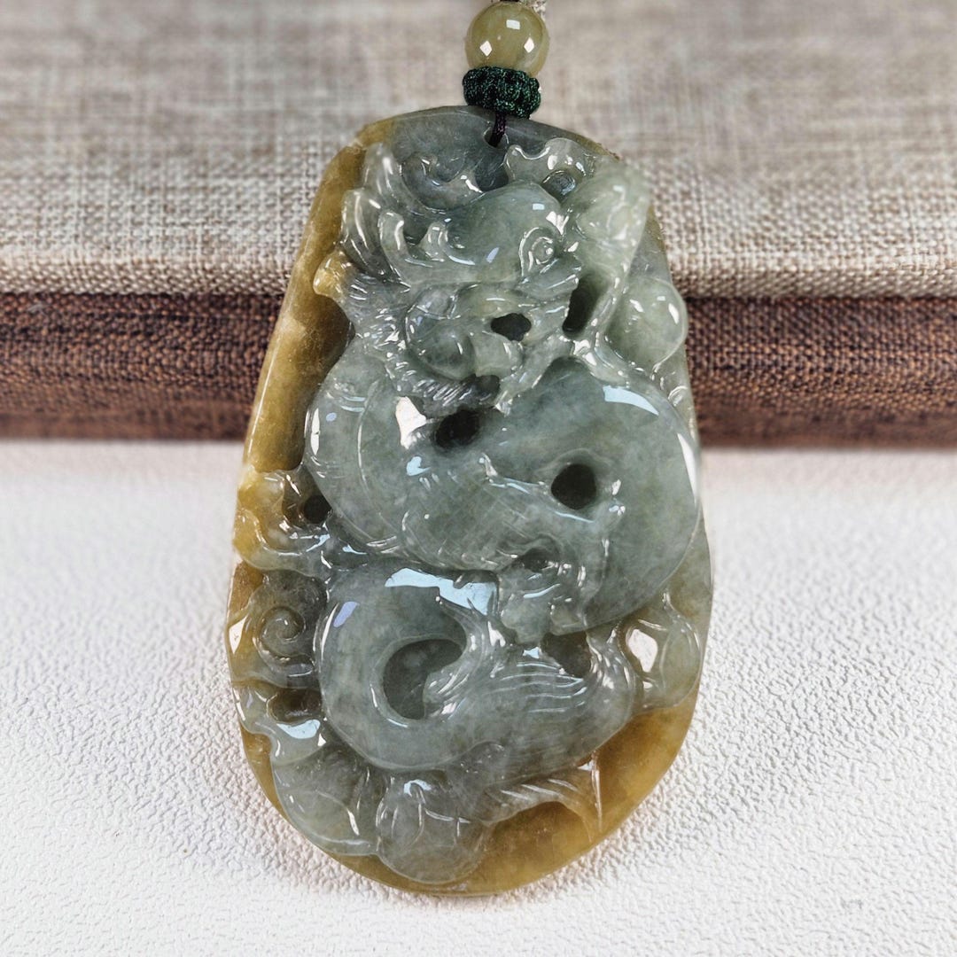 Well Carved Dragon Jade Pendant Necklace: Untreated Type A Jadeite - Etsy