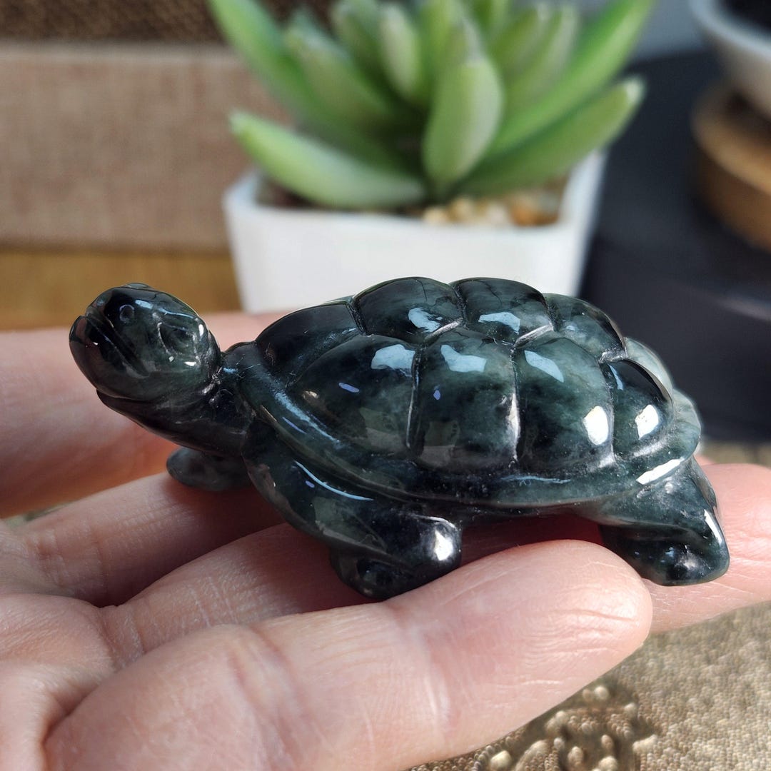 3D Turtle Well Crafted Natural Type A Jadeite Jade Desk Ornament or ...
