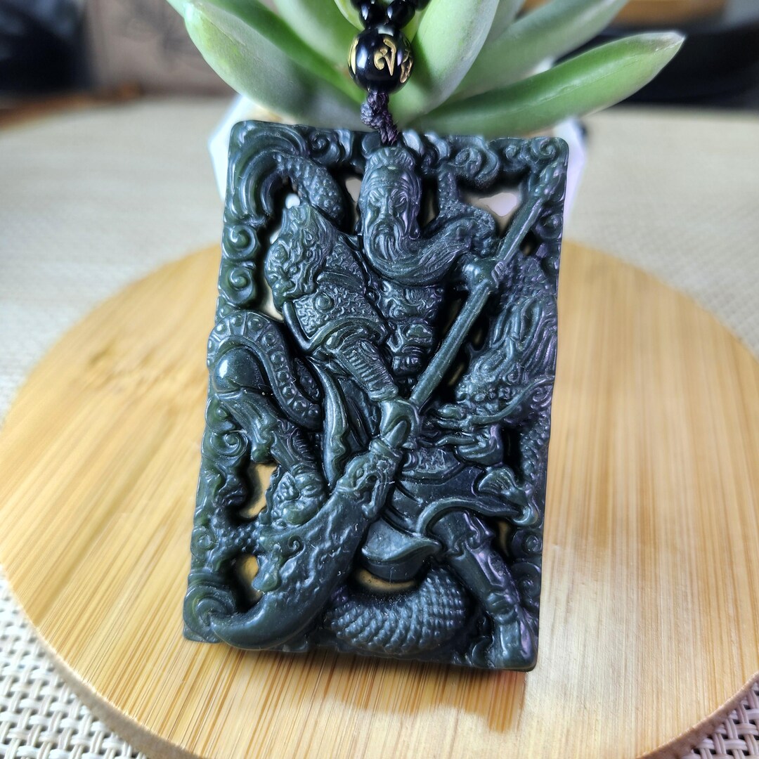 Wealth and Good Fortune Holy Emperor Guan Yu (關公) Natural Nephrite Jade ...