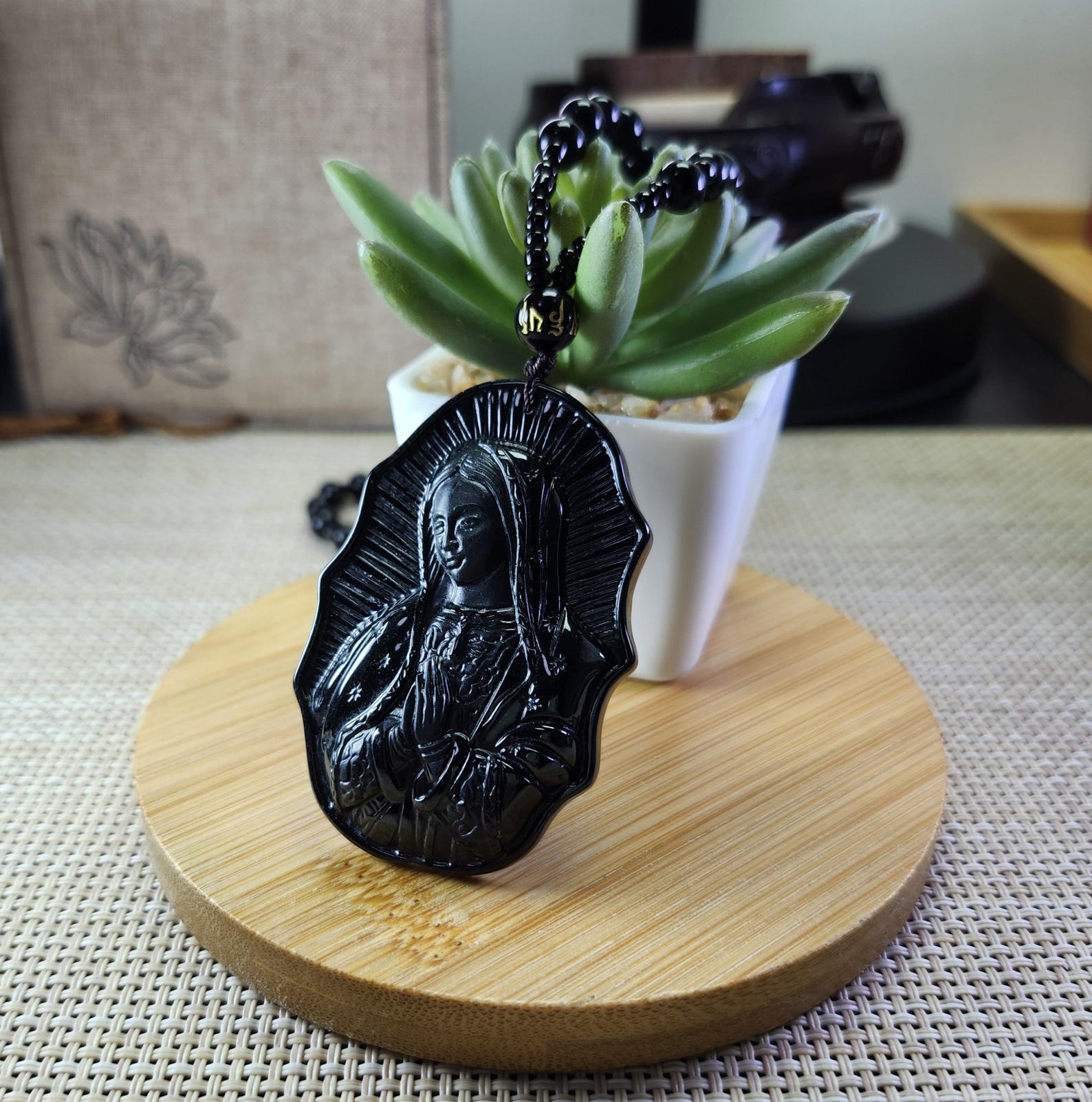 Virgin Mary Well Crafted Untreated Natural Black Jadeite Jade Pendant ...