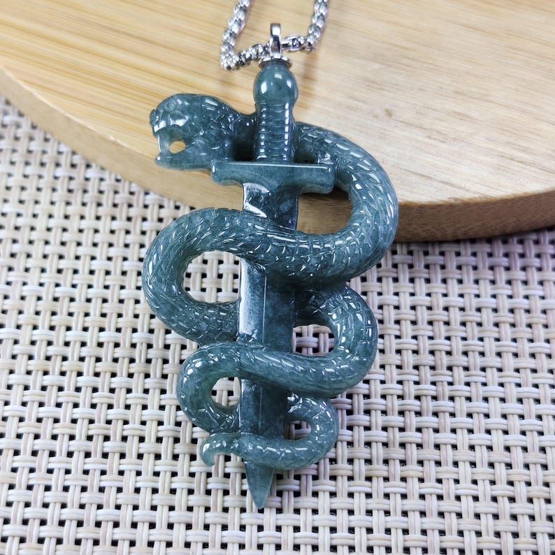 A Snake Wrapped Around a Sword Untreated Natural Jadeite Jade Pendant ...