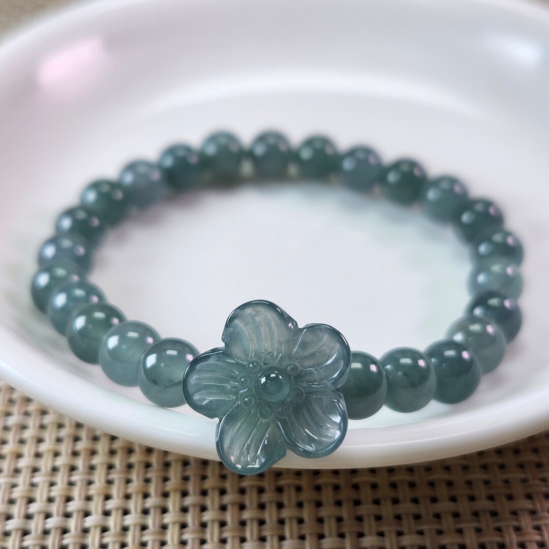7mm Transparent Jade Bead With Flower Natural Jadeite Bracelet Tied by ...