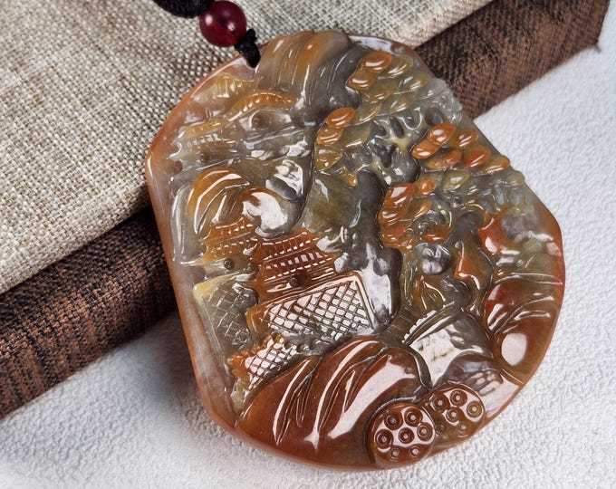 Beautiful Landscape Pattern Well Carved Untreated Natural Jadeite Jade ...