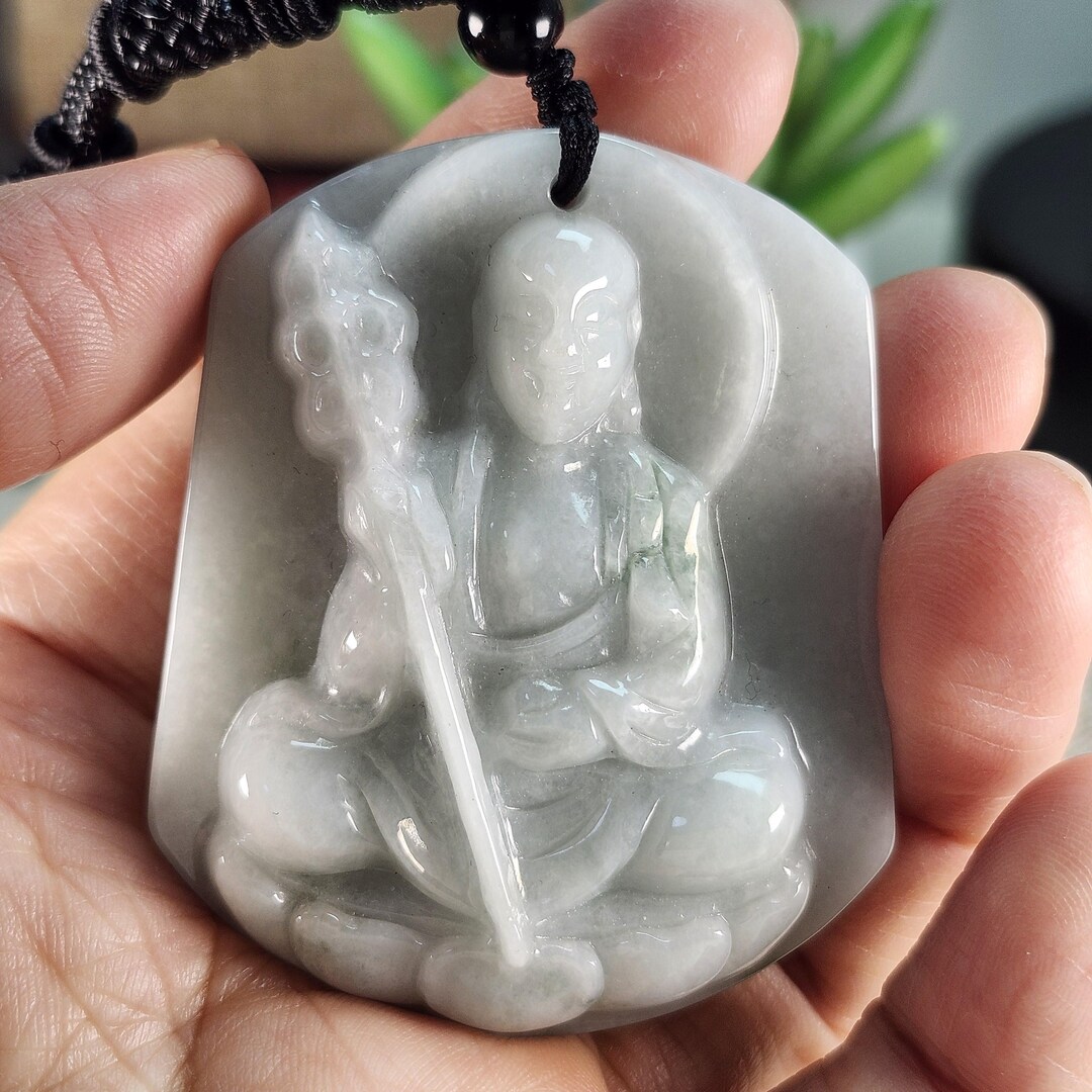 Grade A Natural Jade 3D Carved Monk Hold Vajra 金鋼杵 Pendant, Lucky ...