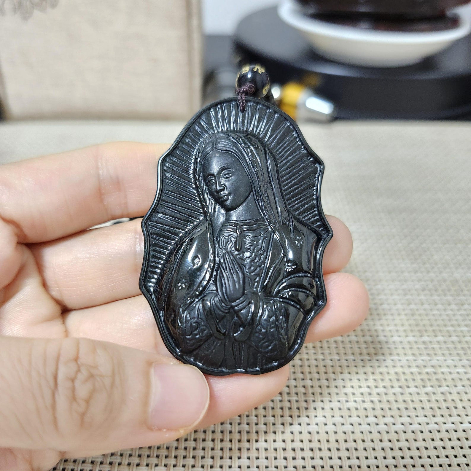 Virgin Mary Well Crafted Untreated Natural Black Jadeite Jade Pendant ...