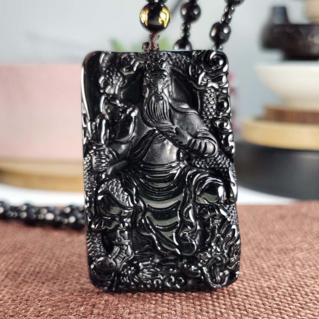 Grada A Dragon and Holy Emperor Guan Yu Untreated Natural Black Jade ...
