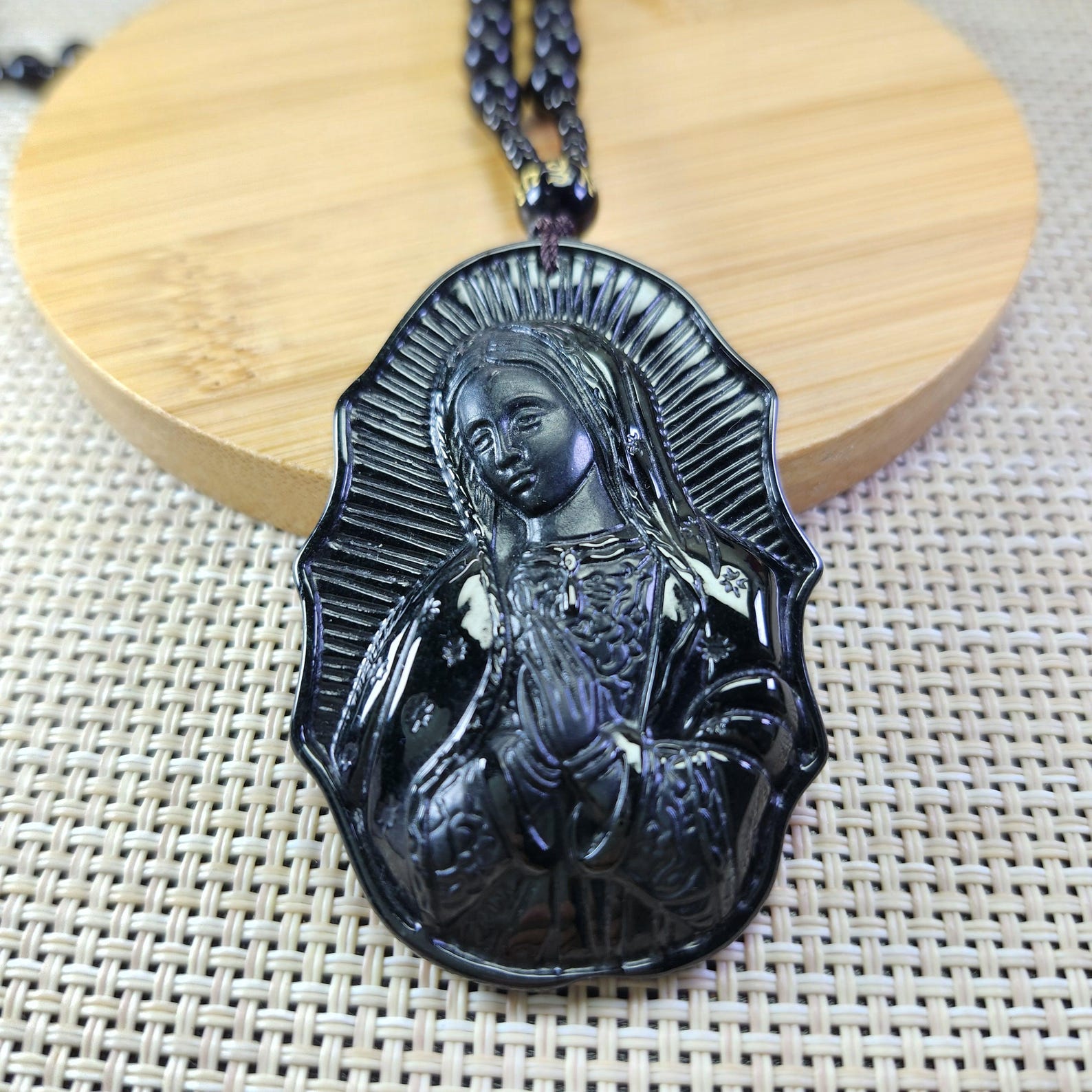 Virgin Mary Well Crafted Untreated Natural Black Jadeite Jade Pendant ...