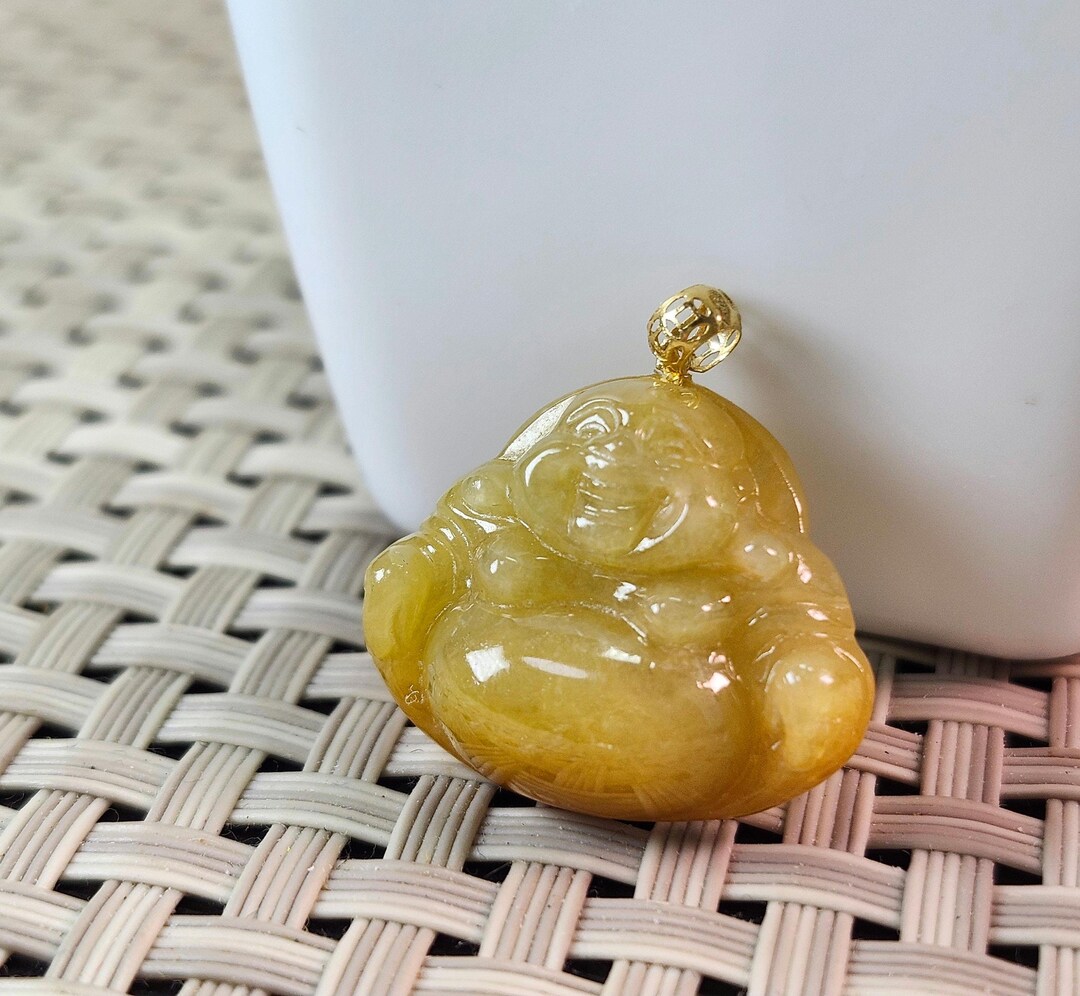 Blessing Smile Face Buddha 18k Gold Bail Well Crafted Untreated Natural ...