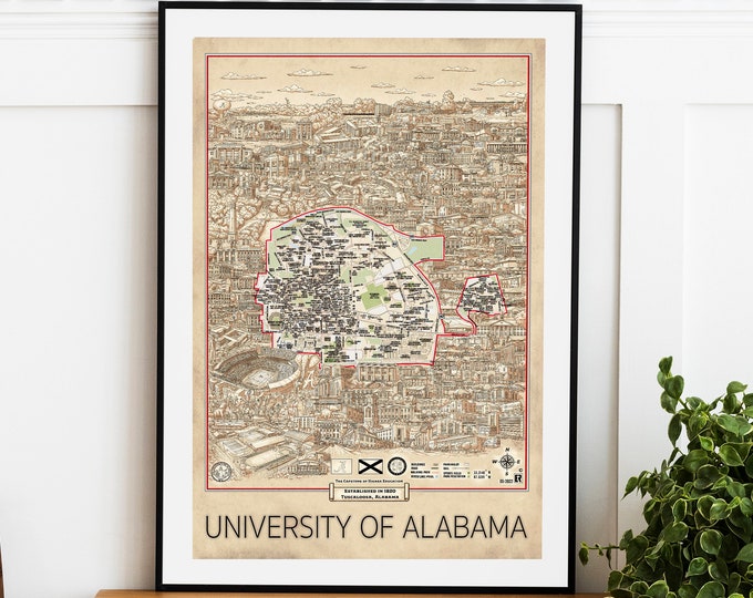 The University of Alabama Campus Map - Fine Art Print - Etsy
