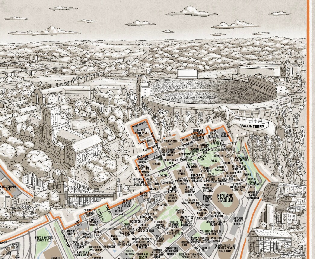 University of Tennessee Map Art Print: Knoxville Campus Landmarks - Etsy