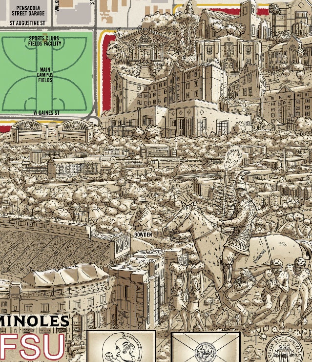 Hand Drawn Map of Florida State University and It's Landmarks. - Etsy