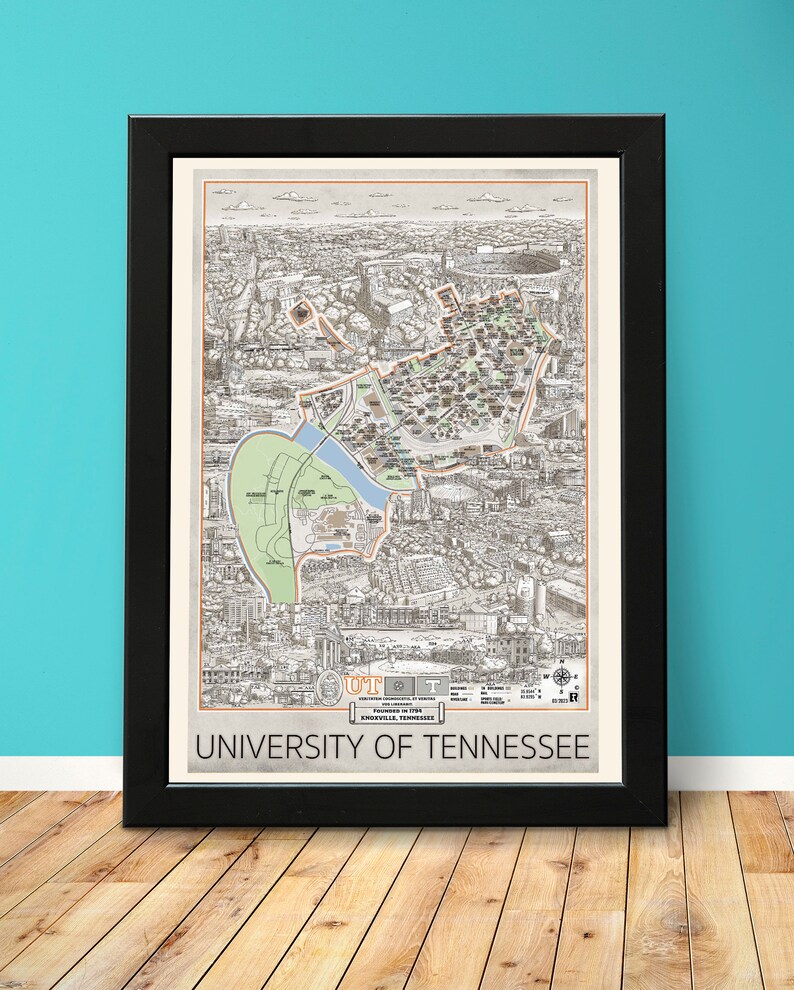University of Tennessee Map Art Print: Knoxville Campus Landmarks - Etsy