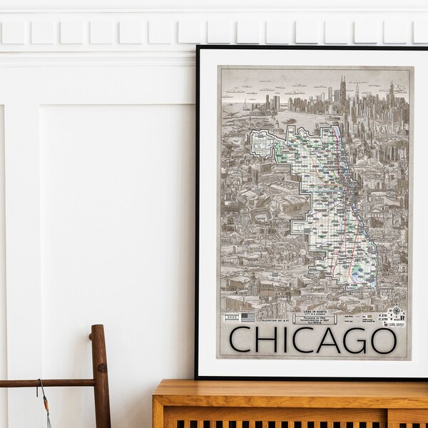Chicago Wall Map - Etsy