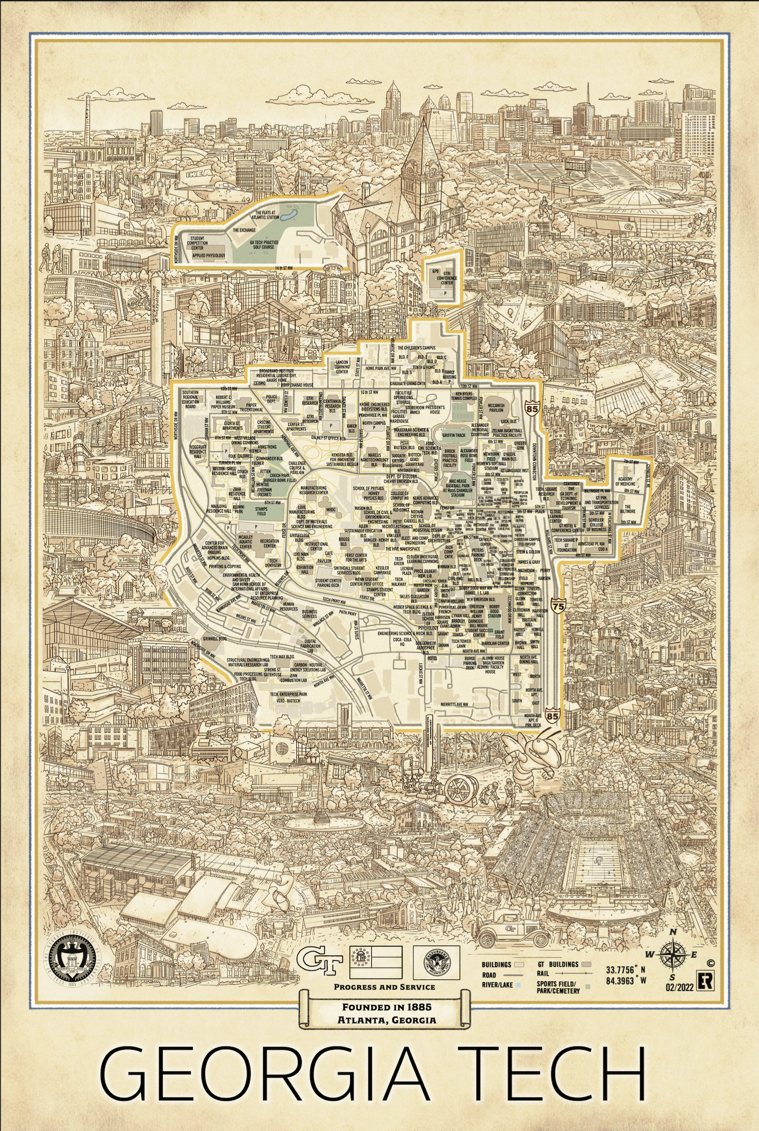 Georgia Tech Campus Map Art: Atlanta College Wall Decor - Etsy