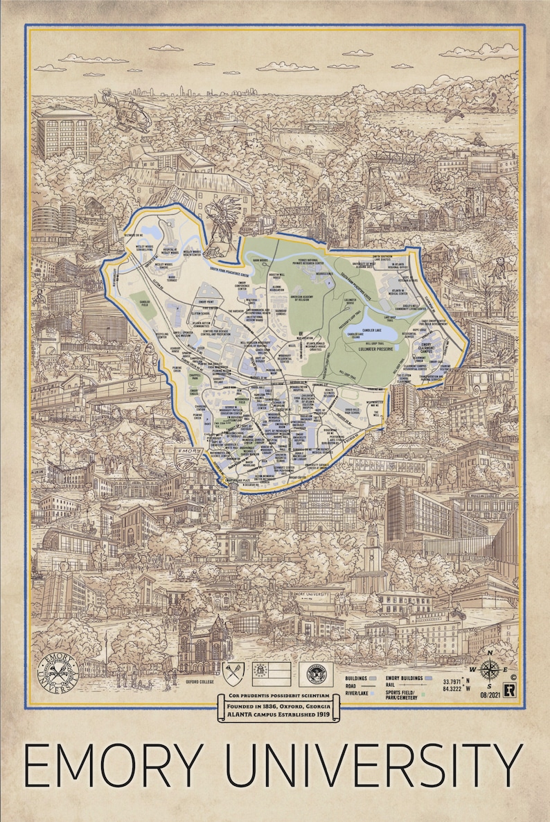 Map Emory University Print Emory University Wall Art Emory Decor ...