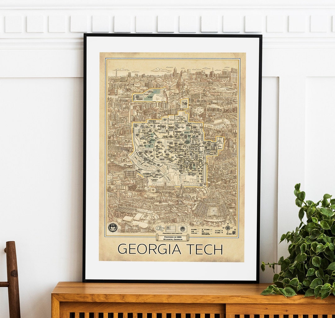 Georgia Tech Campus Map Art: Atlanta College Wall Decor - Etsy