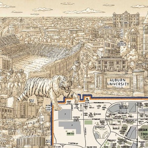 Auburn University Map Print: Hand-drawn Wall Art - Etsy