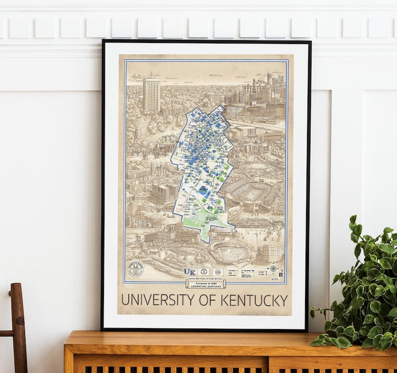 University of Kentucky Map Art Print, Campus Landmarks - Etsy