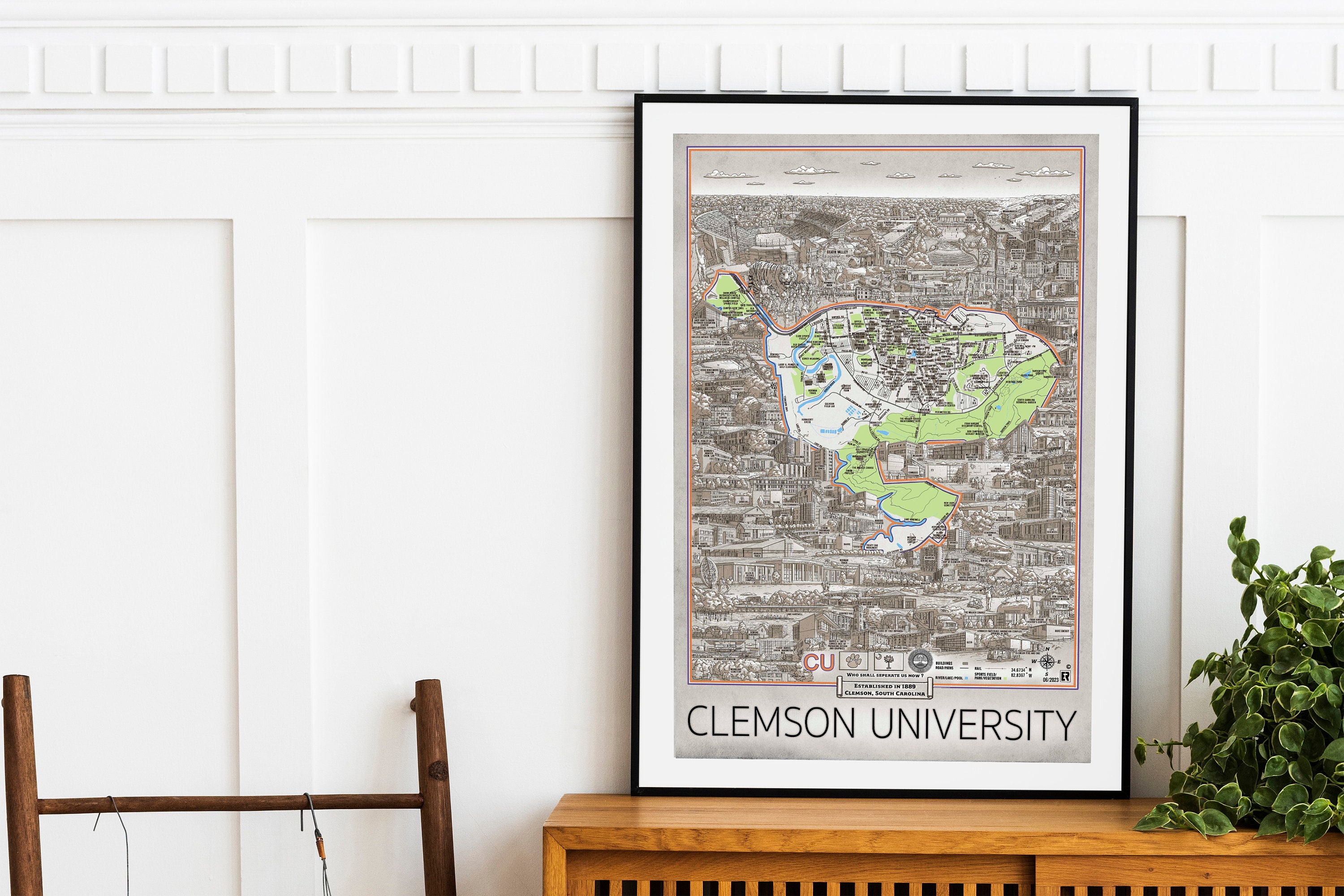 Clemson Map Clemson University Print Clemson University Wall Art ...