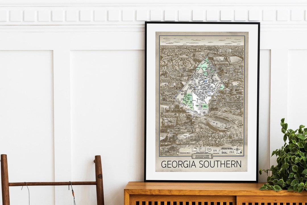 Georgia Southern University Map Art: Hand-drawn Campus Print - Etsy