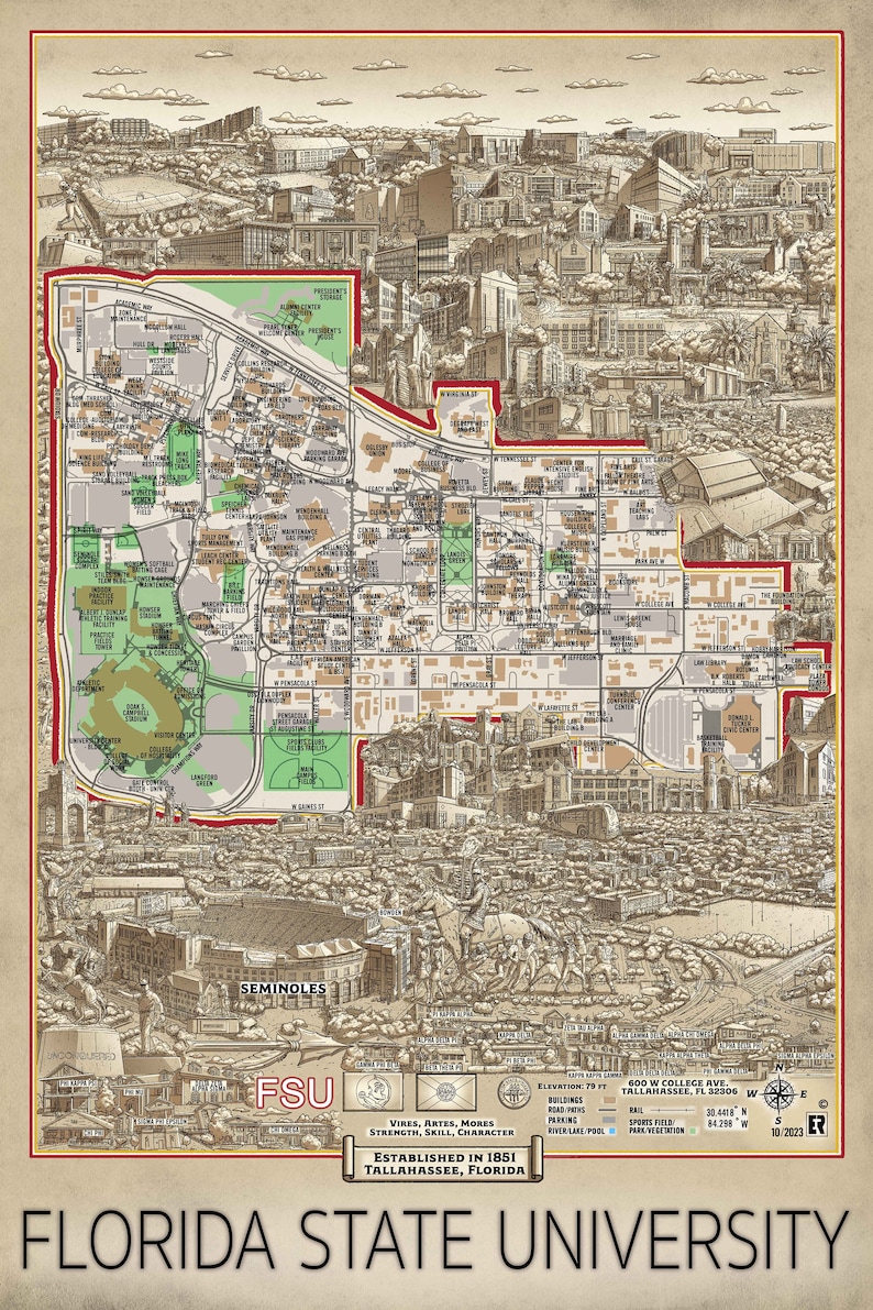 Hand Drawn Map of Florida State University and It's Landmarks. - Etsy