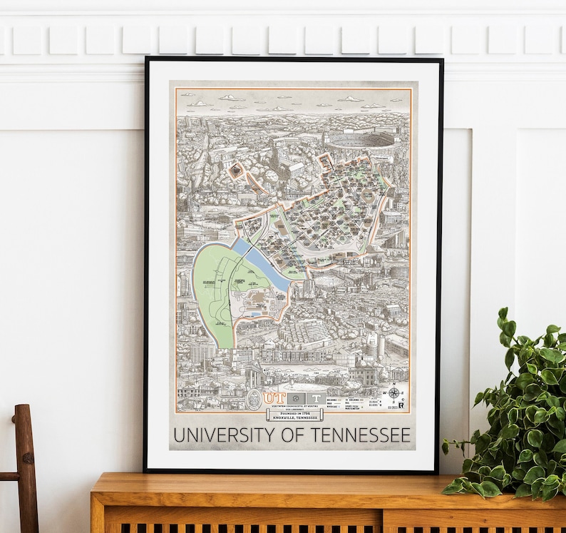 University of Tennessee Map Art Print: Knoxville Campus Landmarks - Etsy