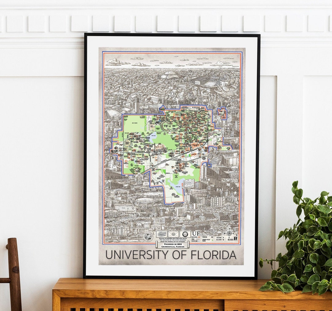 University of Florida Map Print: Detailed Campus Art, Gator Gift - Etsy