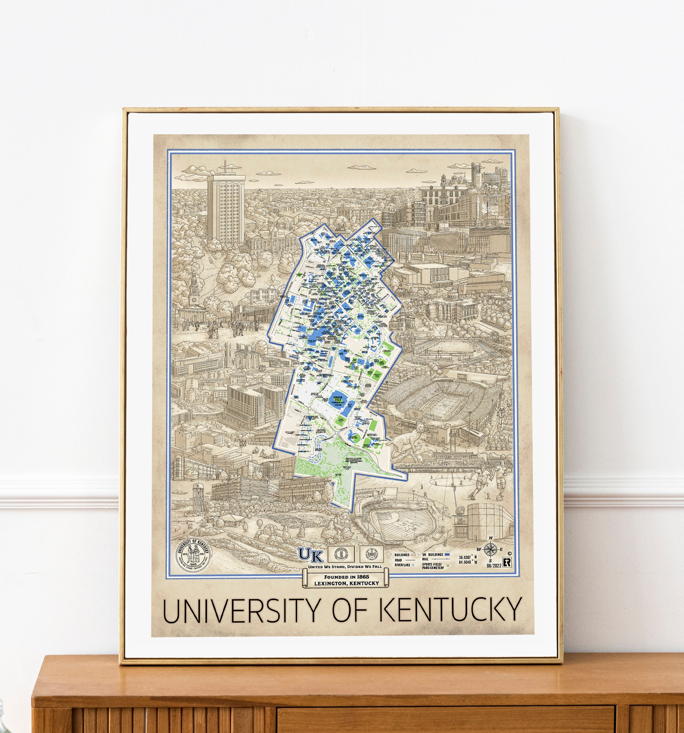 University of Kentucky Map Art Print, Campus Landmarks - Etsy
