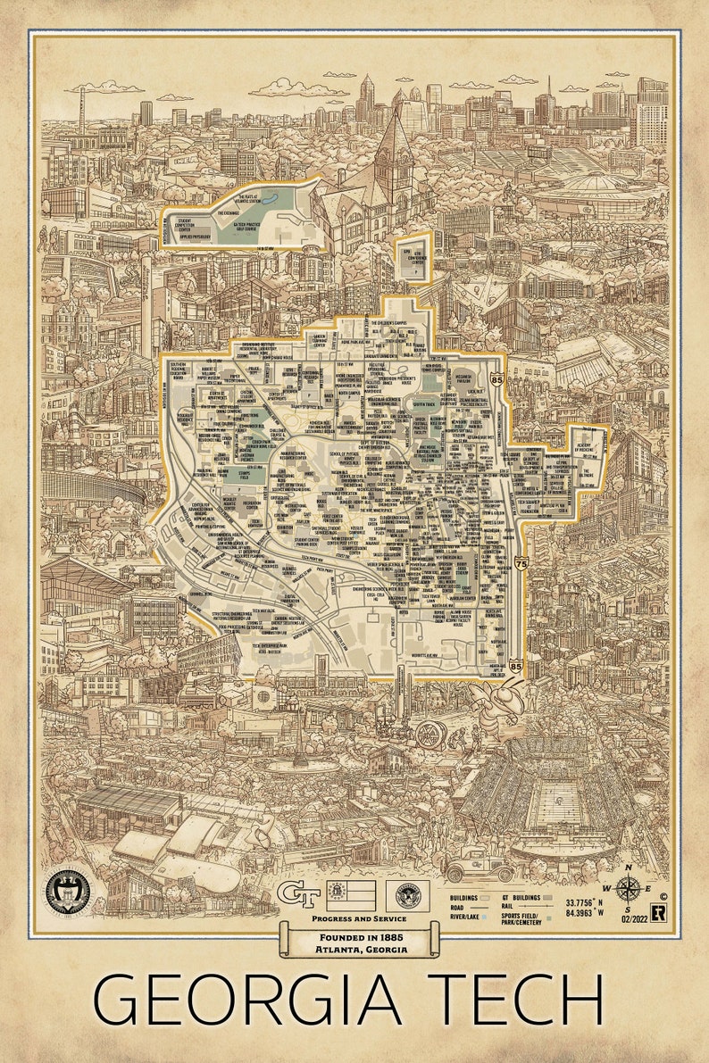 Detailed Map of Georgia Tech | Etsy