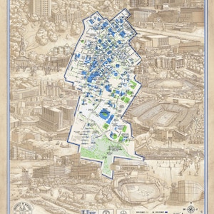 University of Kentucky Map Art Print, Campus Landmarks - Etsy