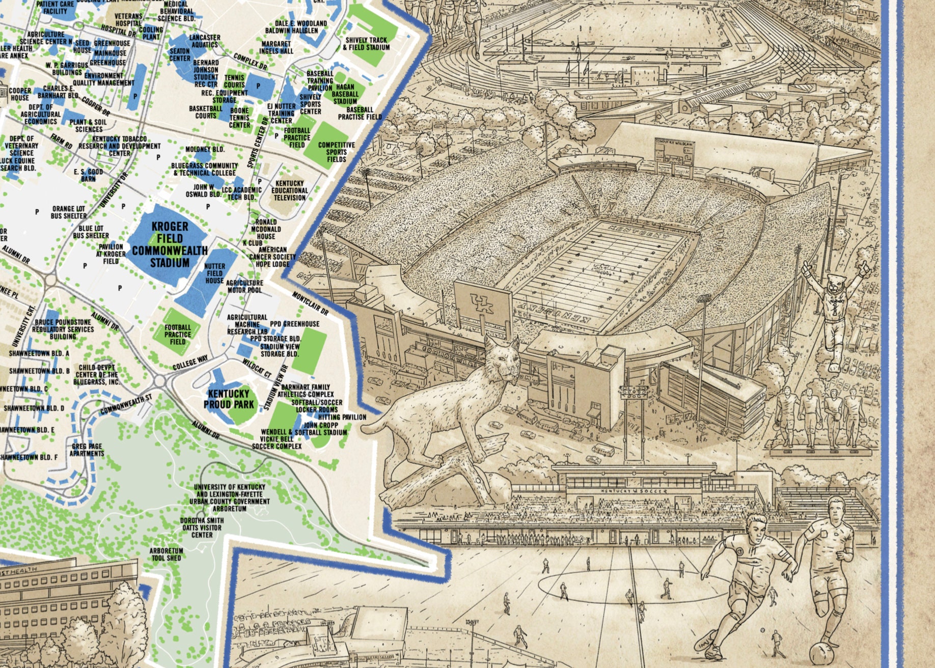 University of Kentucky Map Art Print, Campus Landmarks - Etsy
