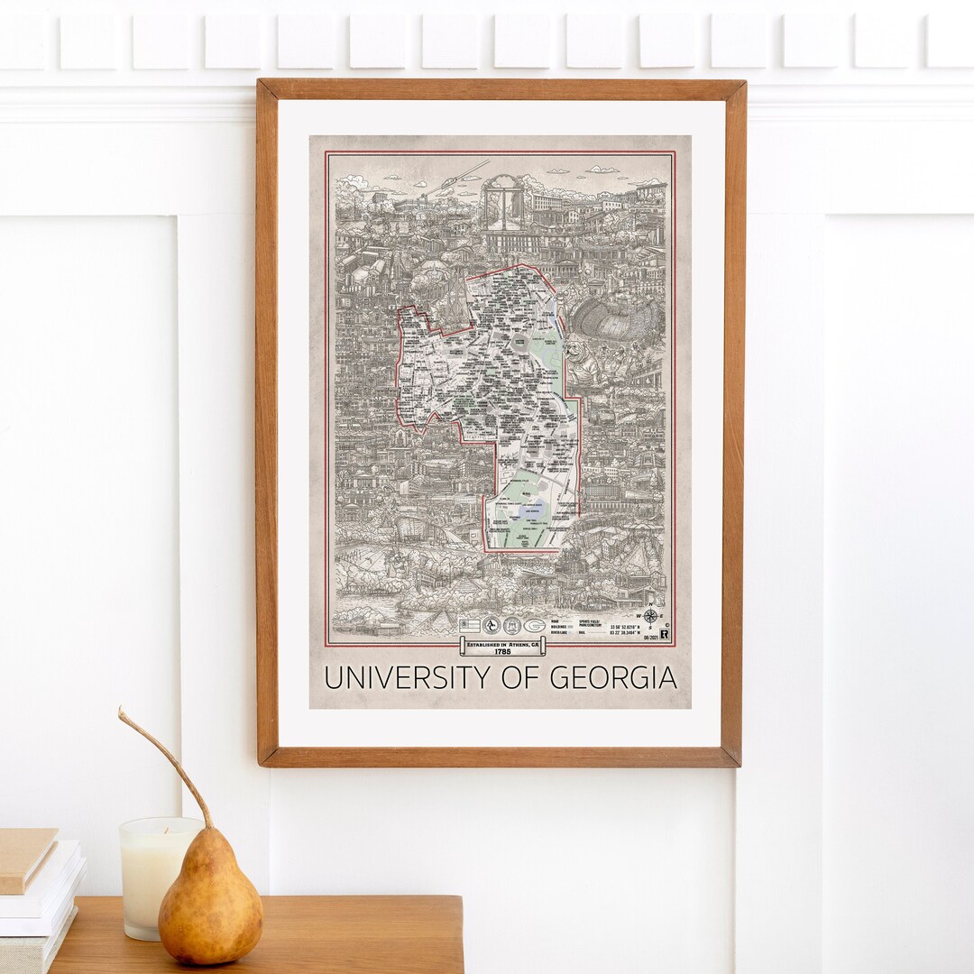 University of Georgia Map Wall Decor UGA Map Decor UGA Campus Map Gift ...