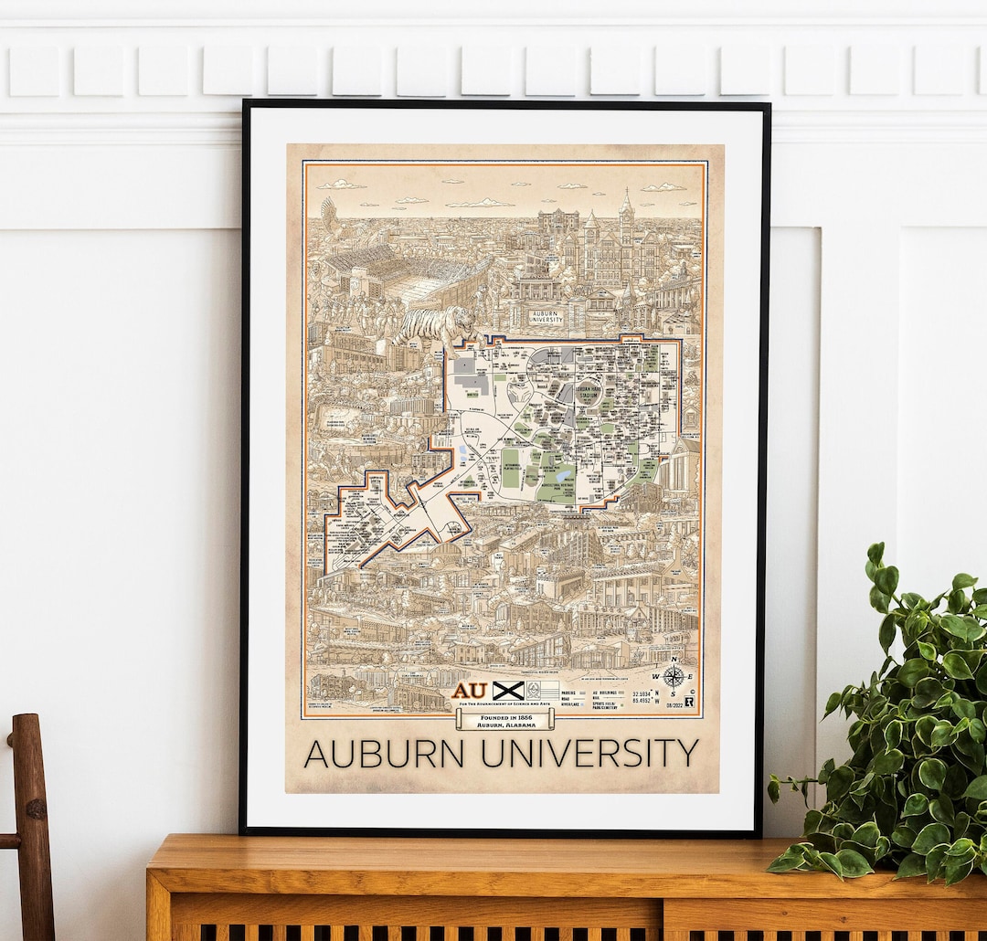 Auburn University Map Print: Hand-drawn Wall Art - Etsy