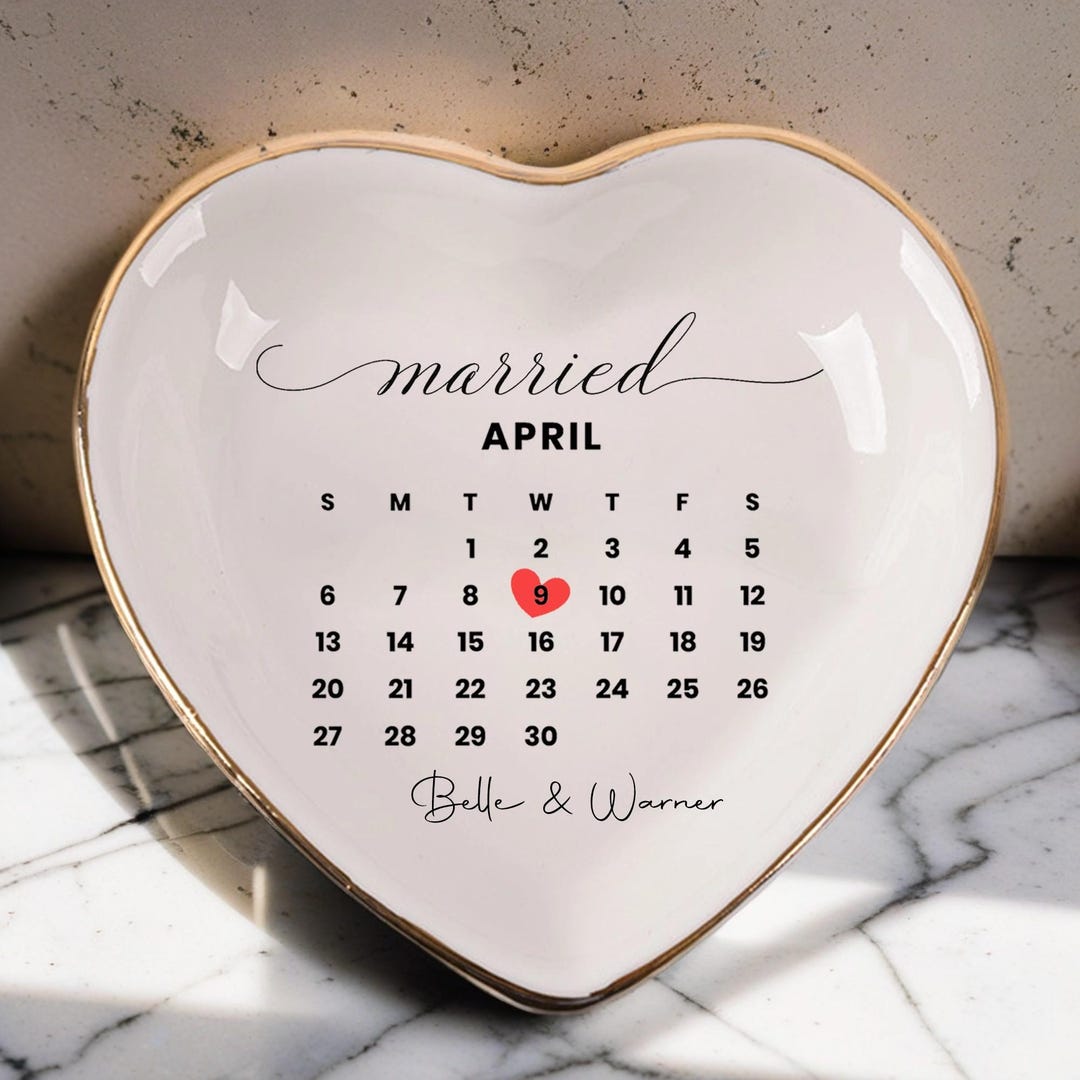 Custom Wedding Calendar Date Jewelry Dish, Wedding Ring Dish ...