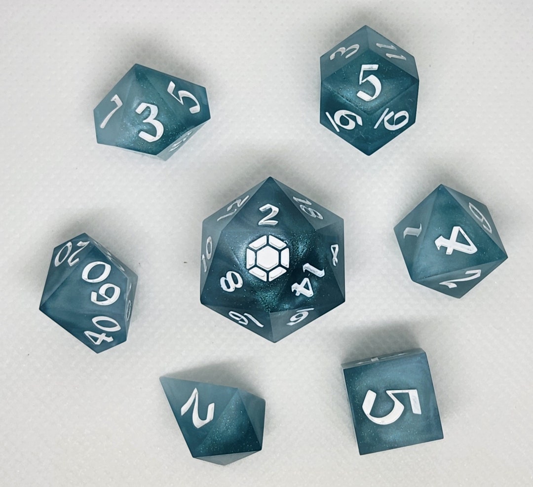 Teal Mystery 7pc Resin Dice Set With Large 25mm D20 and Standard Size ...