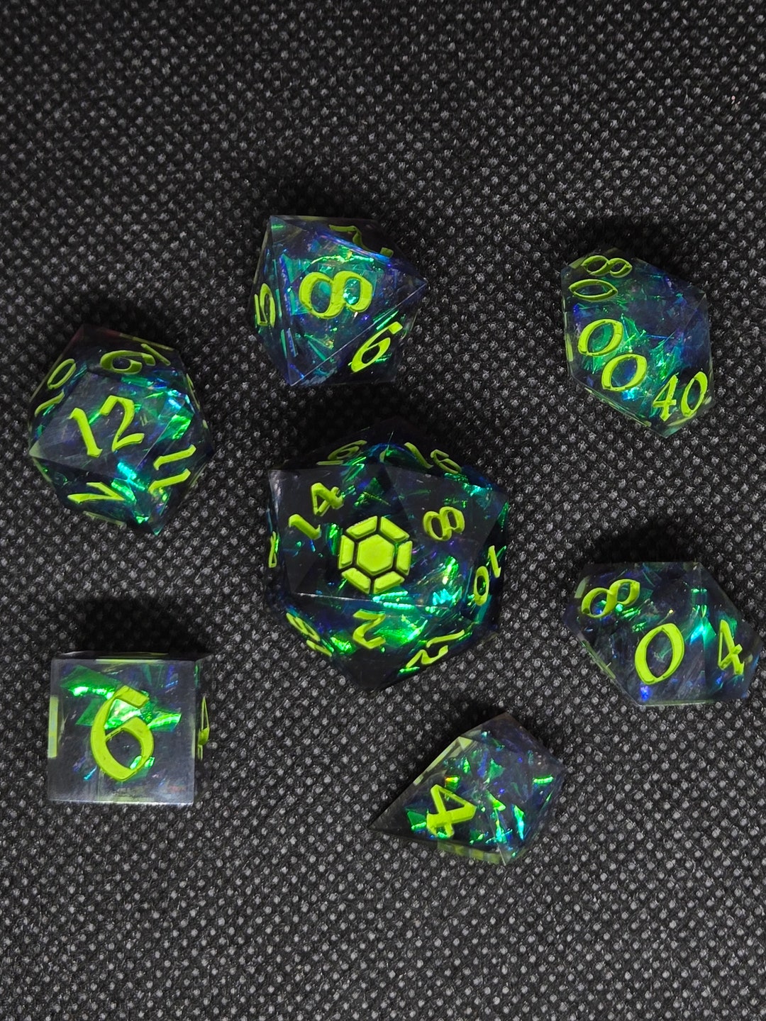 Fey Nightmare 7pc Handmade Resin Dice Set With Large (25mm) D20 and ...