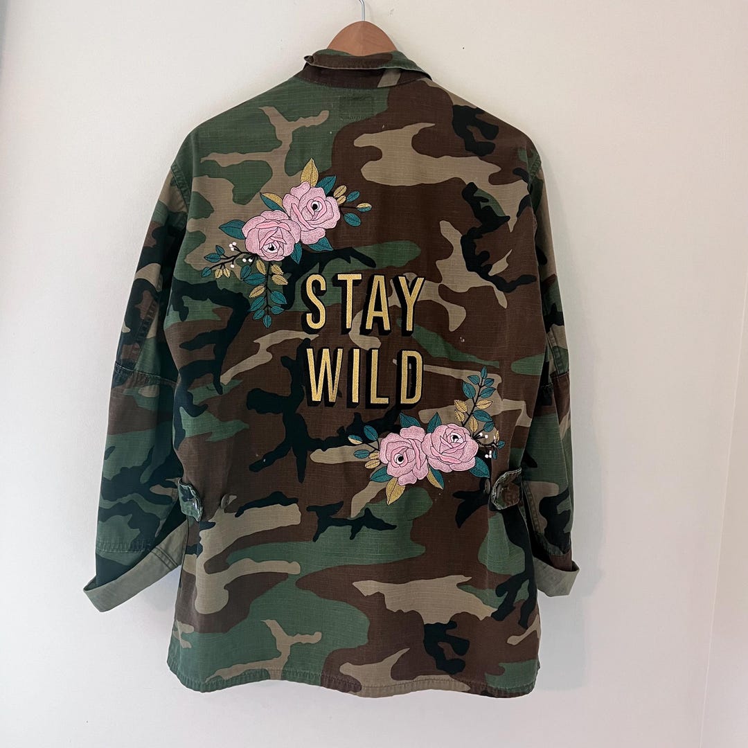 Stay Wild Upcycled Embroidered Army Camo Surplus Jacket - Etsy