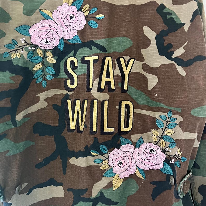 Stay Wild Upcycled Embroidered Army Camo Surplus Jacket - Etsy