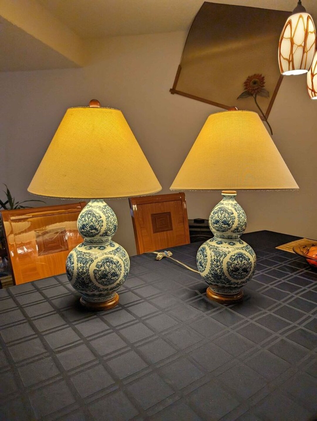 Ralph Lauren Chinoiserie Table Lamps Pear Shape Porcelain Blue & White ...