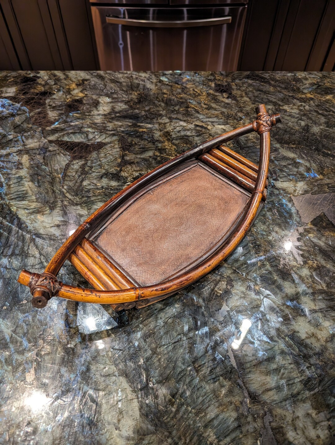 Vintage Handmade Bamboo Canoe Tray - Etsy