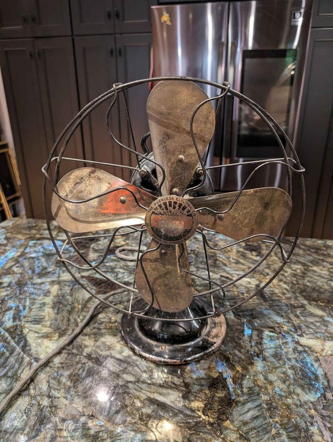 Vintage Peerless Electric Co. Brass Blade Electric Table Fan With Brass ...