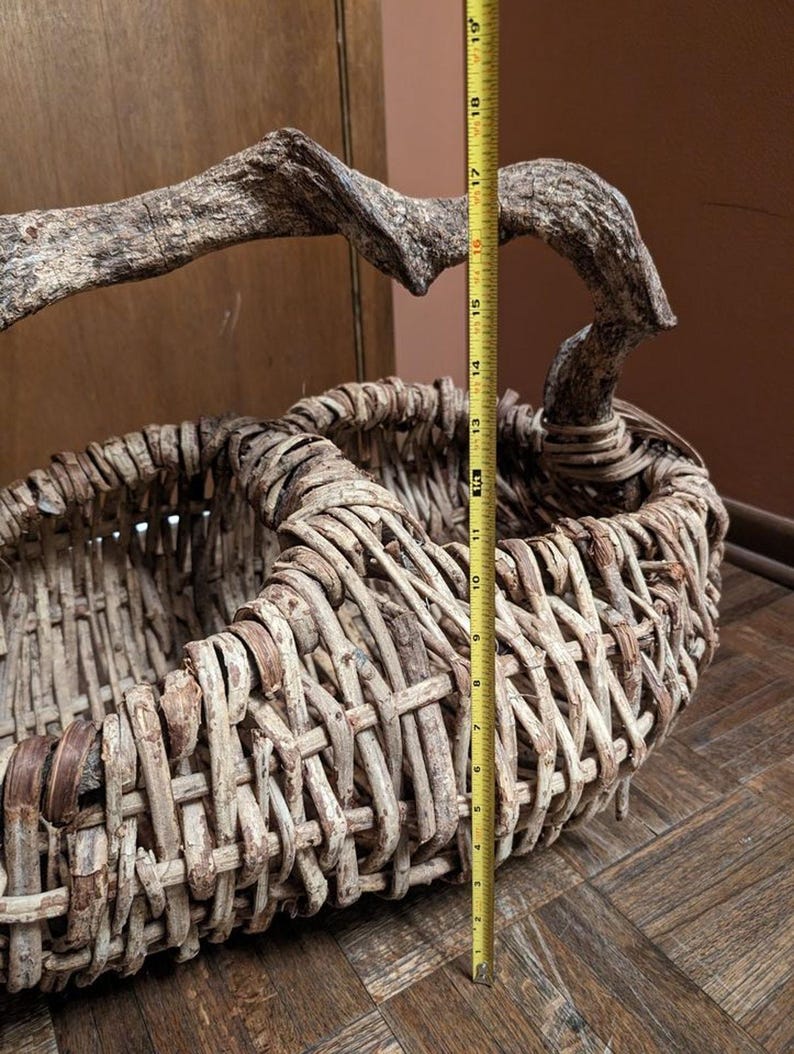 Vintage Primitive Hand Woven Basket With Branch Handle Cornucopia ...